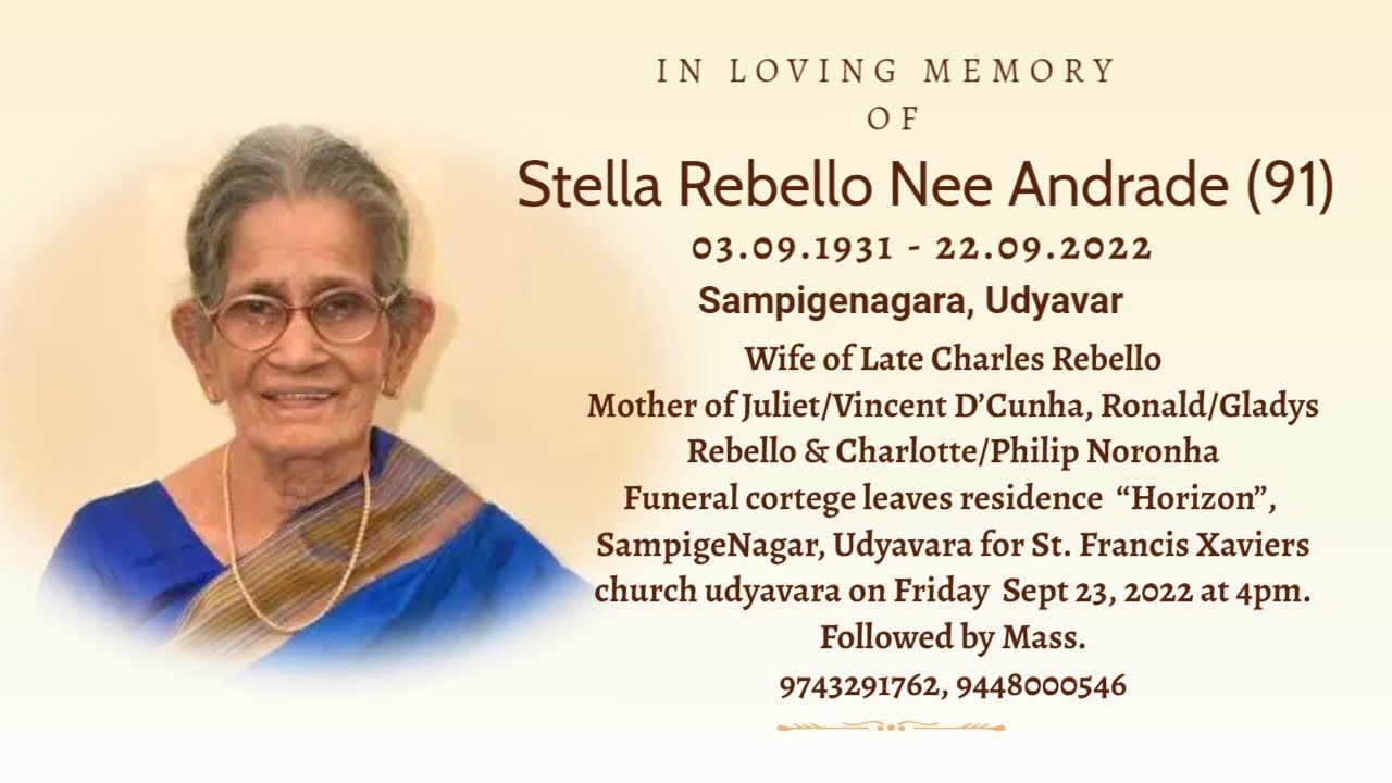Final Journey of Stella Rebello Nee Andrade (91) - YouTube