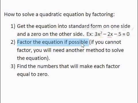 Solve Quadratics by Factoring A1 9 4 - YouTube