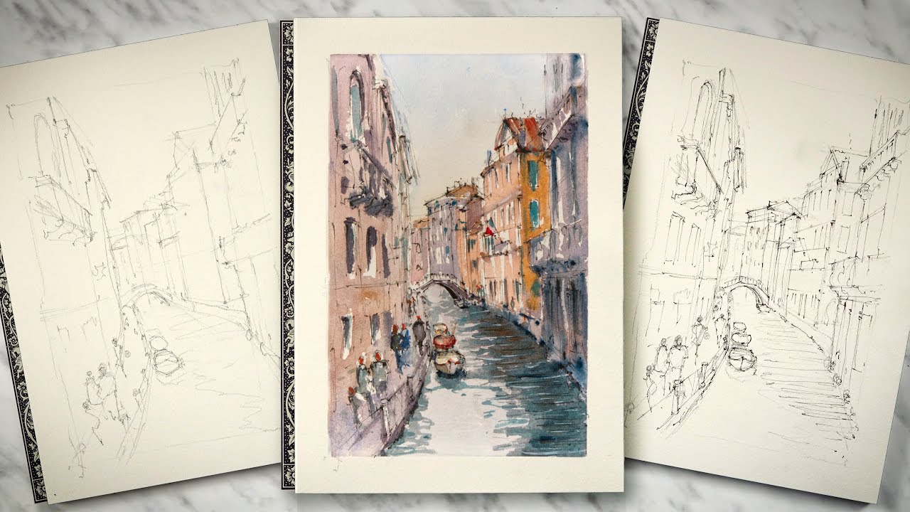 How to Draw a View of Venice | Step by Step Sketching and Painting ...