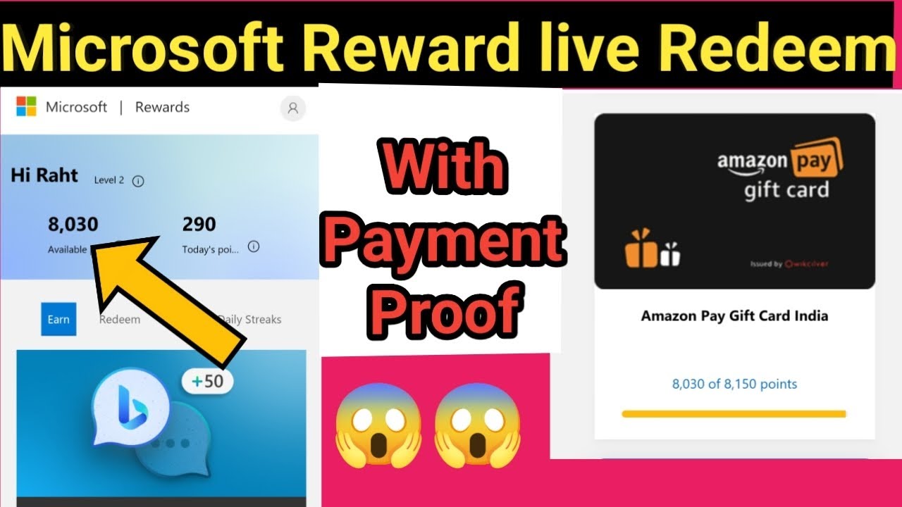 Microsoft Reward Live Redeem || 😱 Unlimited Points Grind 🔴 Amazon ...