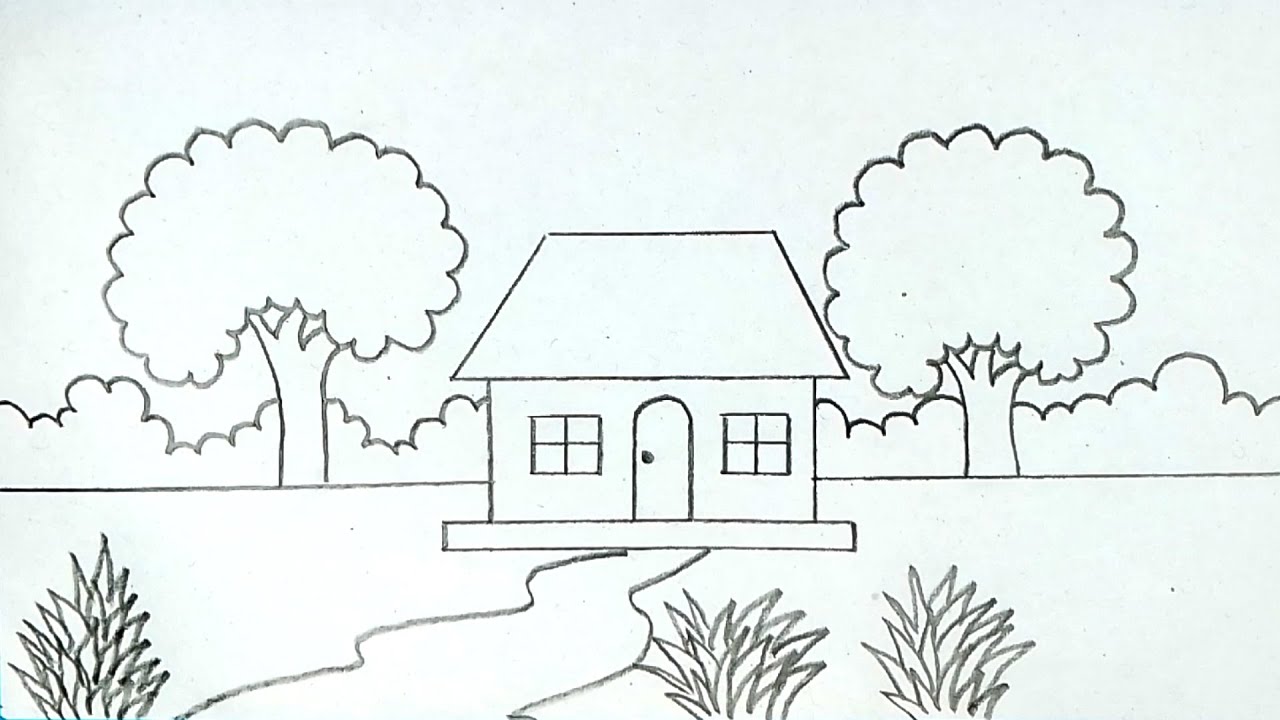 Drawing for Beginners | Village Scenery Drawing Tutorial | Gramer ...