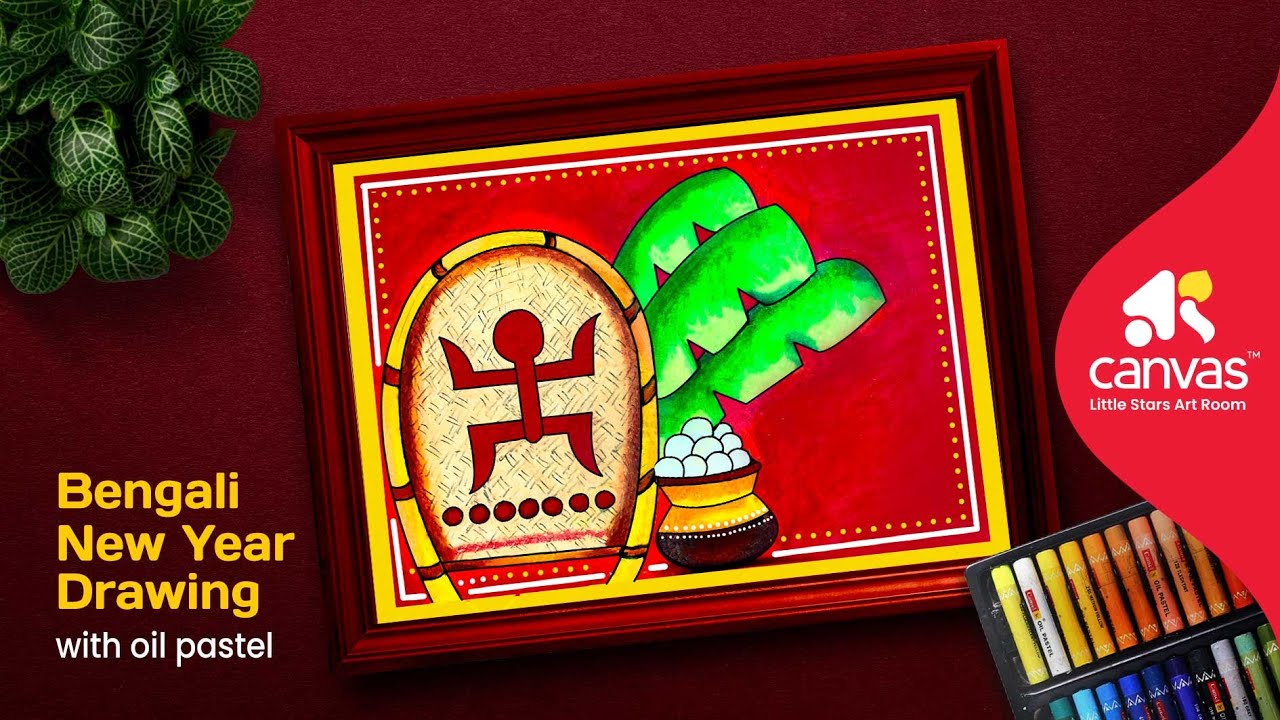 Bengali New Year drawing with oil pastel | Pohela Boishakh drawing ...