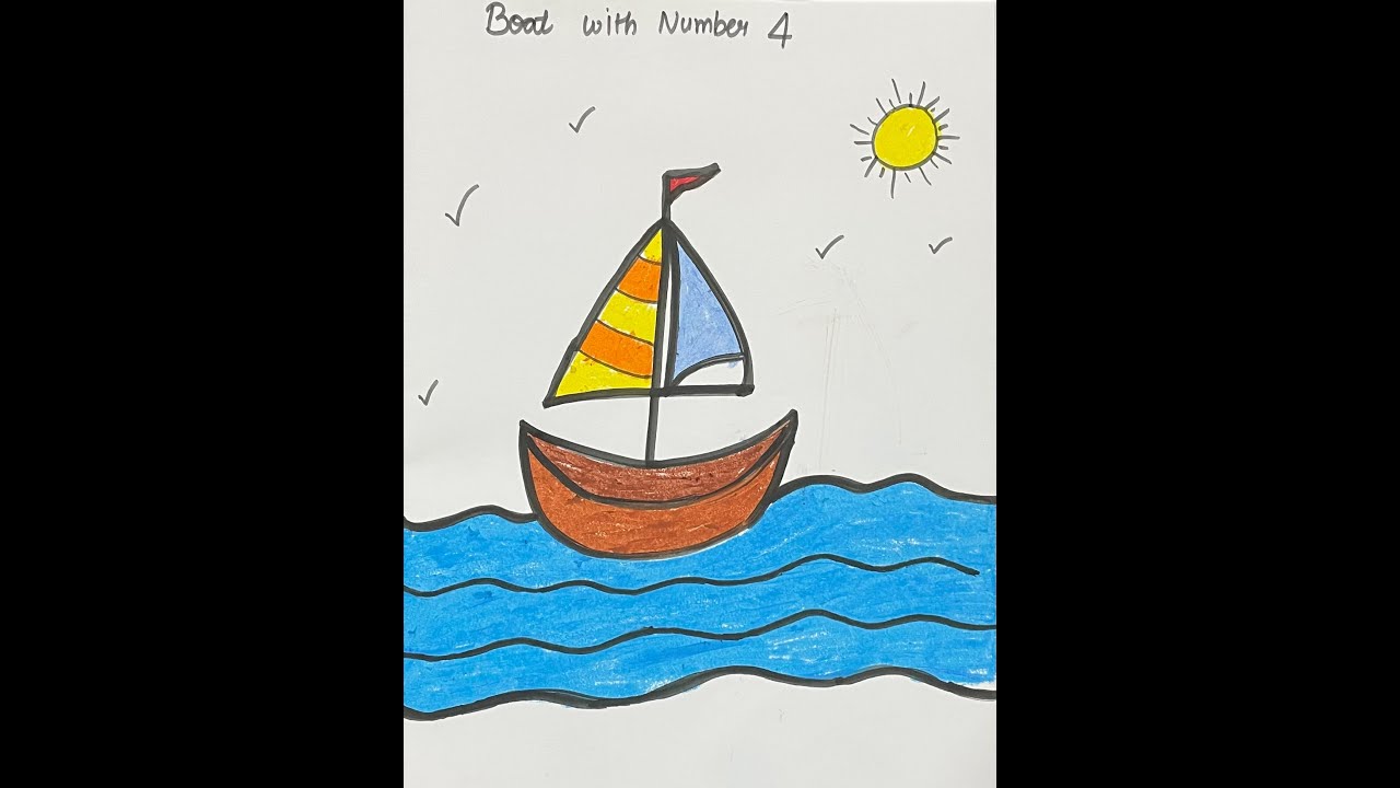 How to draw boat with number 4 | Step by step boat | Easy boat | Easy ...