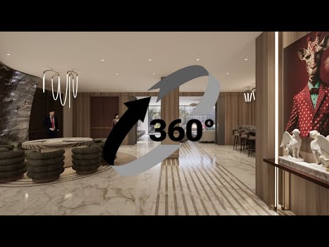 360 degree view of contemporary, luxury living area in the basement of ...