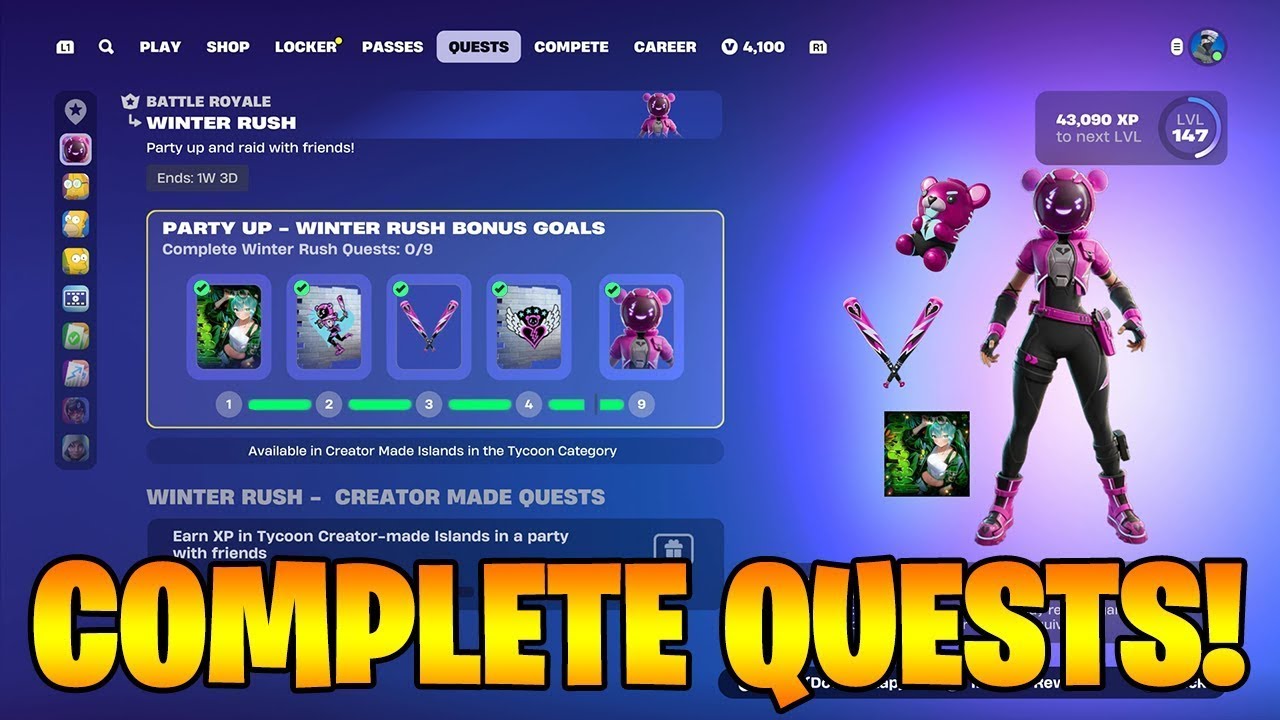 How To COMPLETE ALL WINTER RUSH BY EPIC QUESTS BONUS GOALS CHALLENGES ...