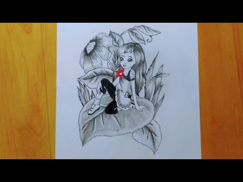 How to draw a girl in garden || girl drawing ||simple art with rose ...