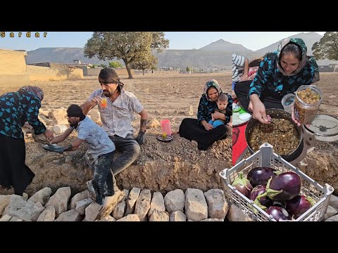 🌿🇮🇷 Rural Life in Iran: Sajad & Rahaleh Build the Yard, Cook Pumpkin Stew & Smile! 🧱🍆👶❤️✨🏡🌾😊❤️🌸🌞🥰🌱🏠🌻