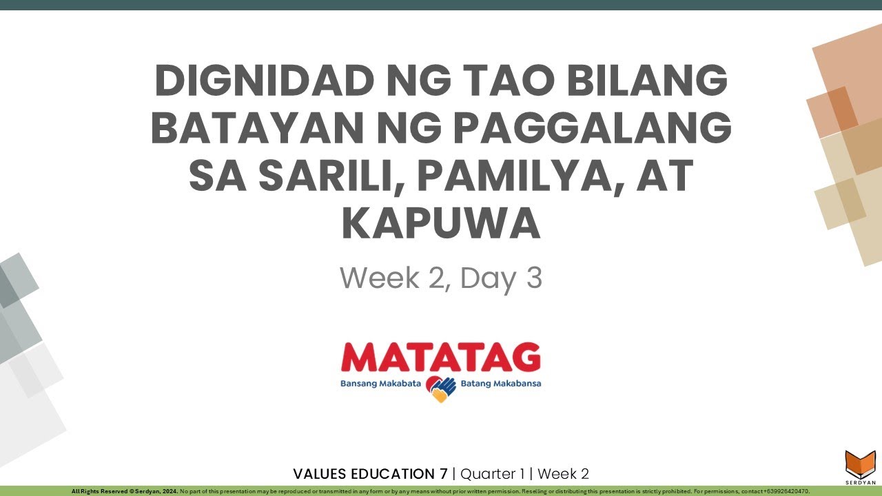 Values Education 7 - Q1W2D3 - Dignidad Bilang Batayan ng Paggalang sa ...