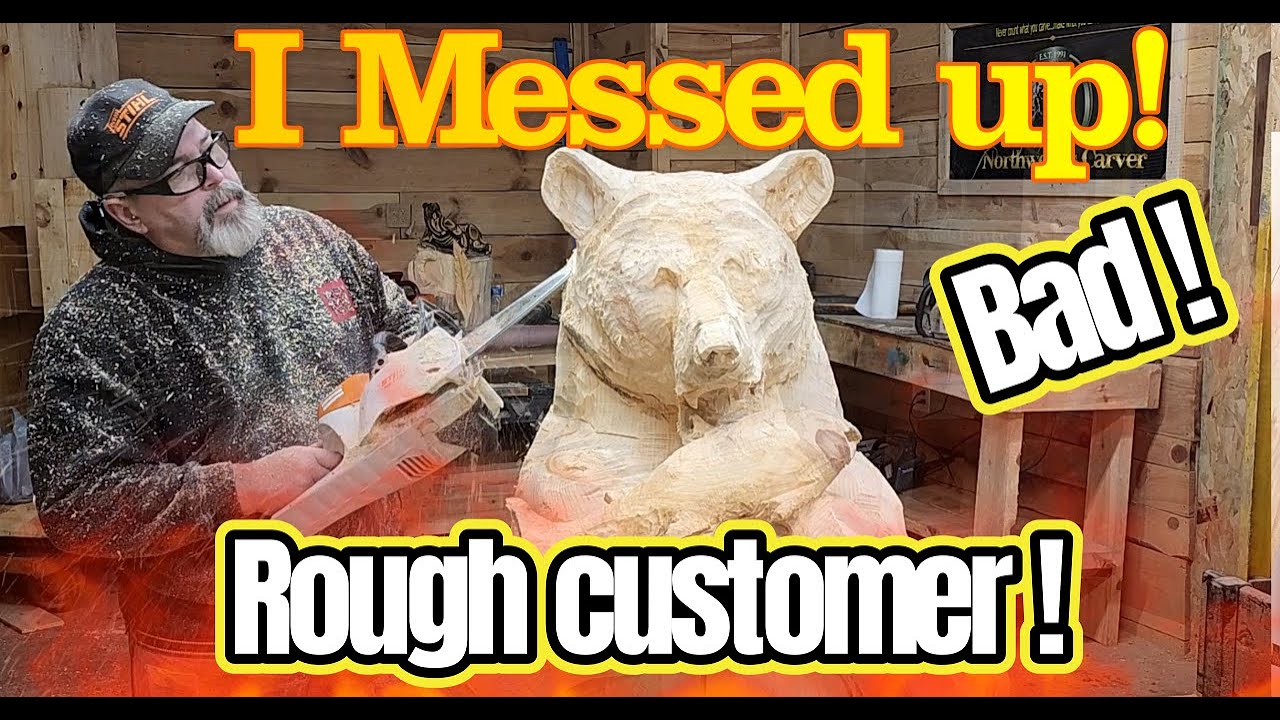 Chainsaw carving I messed up bad! Rough customer! - YouTube