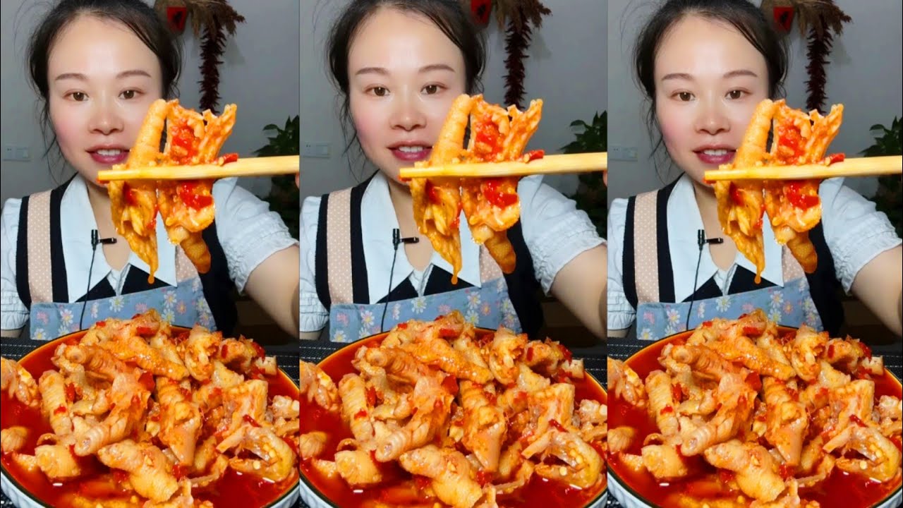 ASMR Chinese Food Eating, Spicy Boneless Chicken Feet, Porridge With ...