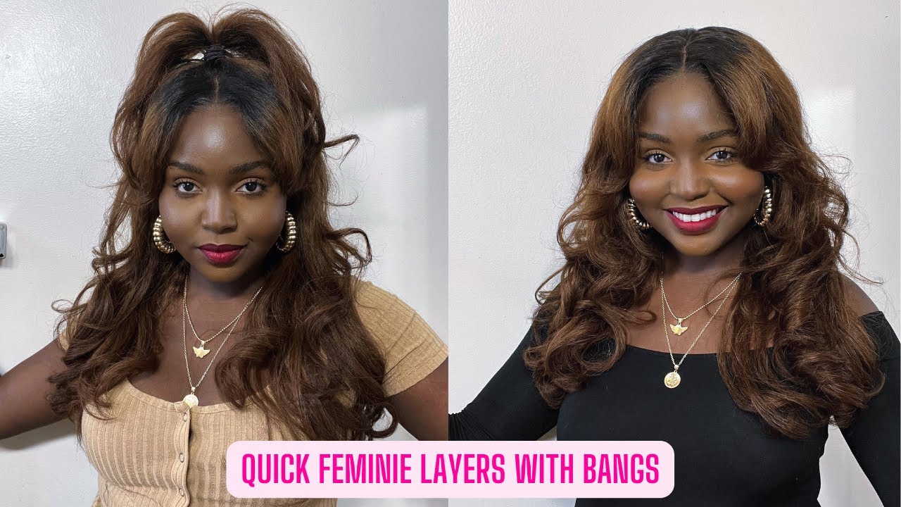How To Cut Gorgeous feminine layers with bangs on Kinky Straight Hair ...