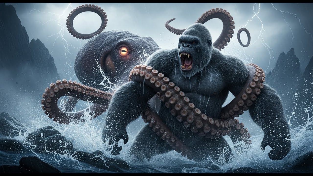 king kong vs giant octopus fight scene skull island the ultimate ...