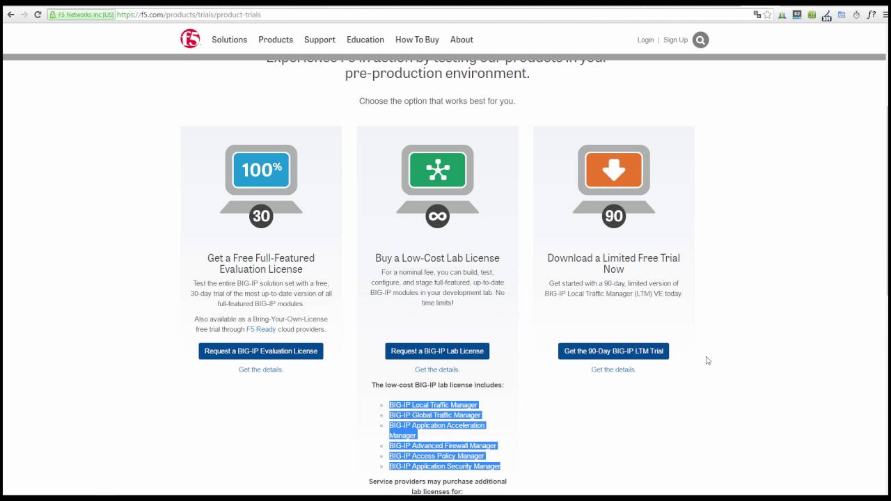 F5 cours 1- Comment téléchargez la version d'essai F5 LTM Virtual ...