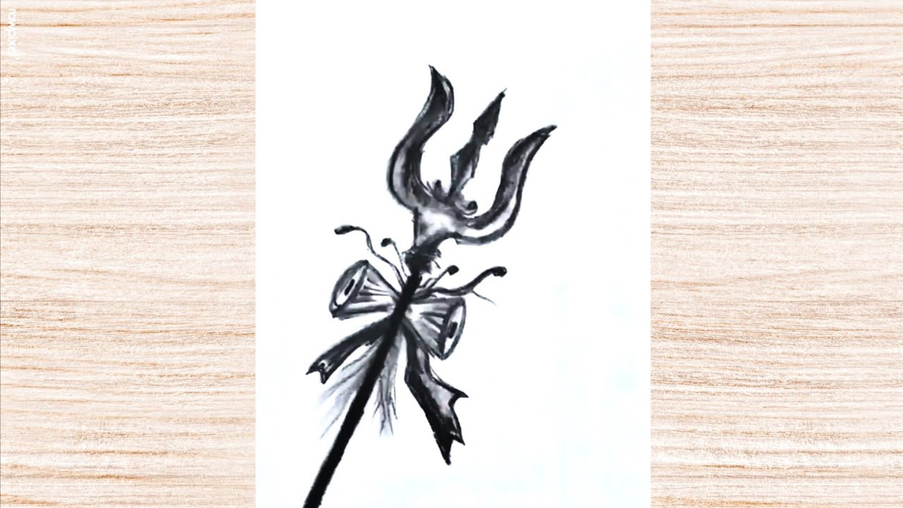 How I draw 💖Lord Shiva's Trishul with charcoal in 7 minutes// step by ...