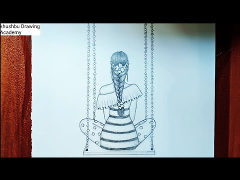 How to draw a girl with sitting jhula ||easy swimming jhula on girl ...