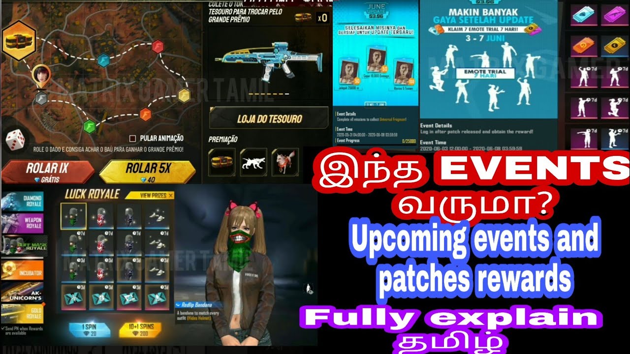Upcoming events | patches rewards full details explain | FREE FIRE ...