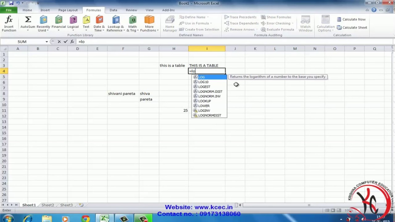 Ms Excel Tutorial In Hindi Formulas Ms Excel In Hindi Youtube