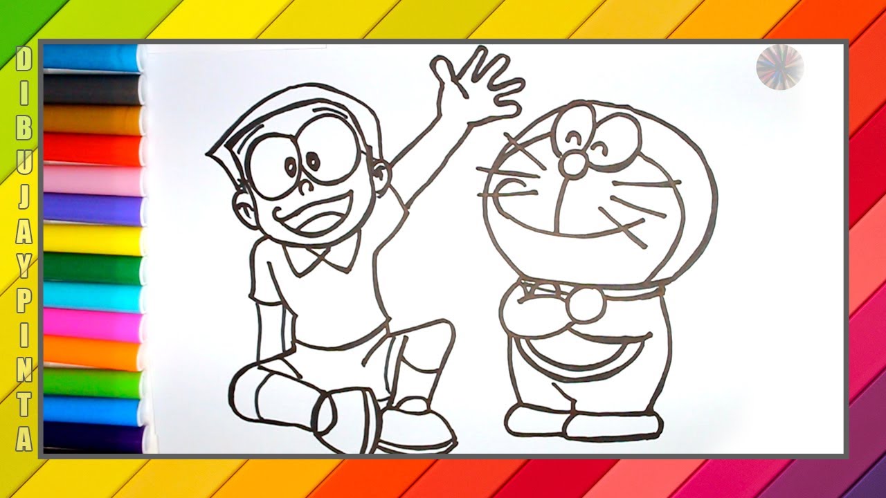Dibuja y Pinta a DORAEMON Y NOBITA 🌈💙🎨 Cómo Dibujar y Colorear a ...
