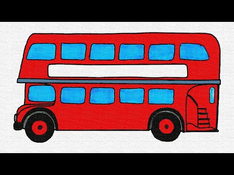 How to easy drawing Red Double Decker Bus for Kids - Children's Coloring Book with #Paiting