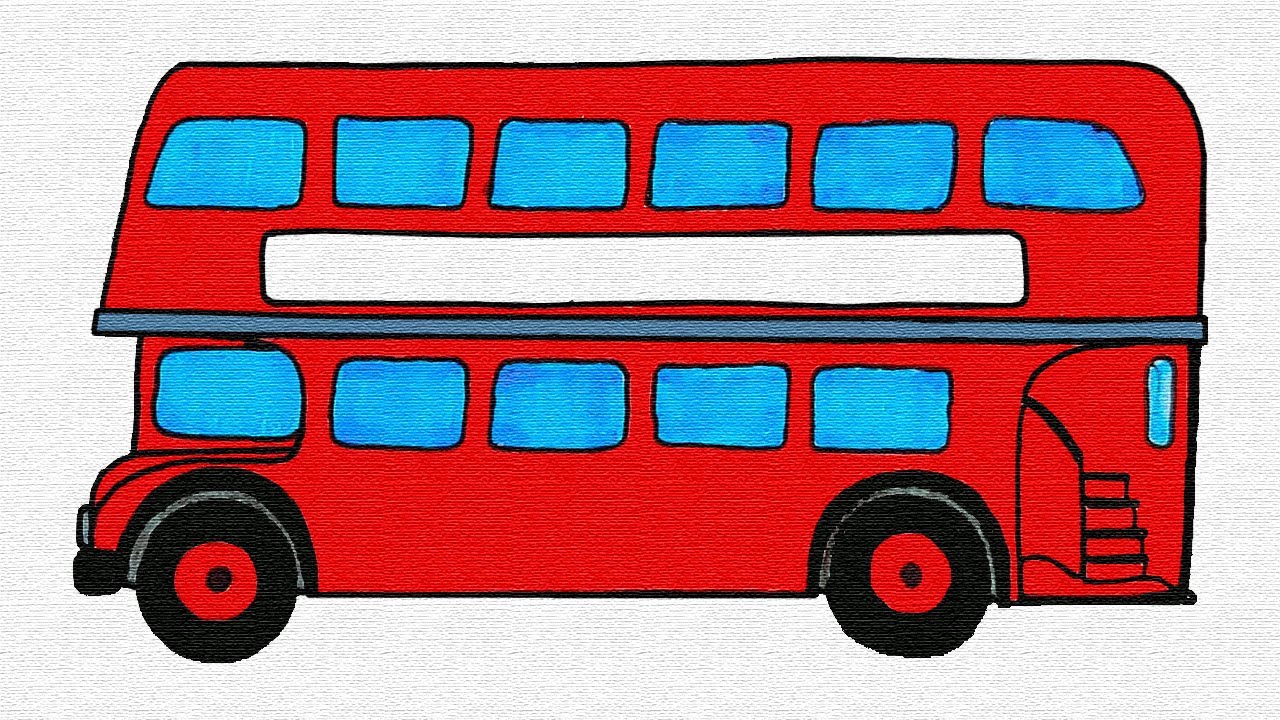 How to easy drawing Red Double Decker Bus for Kids - Children's ...