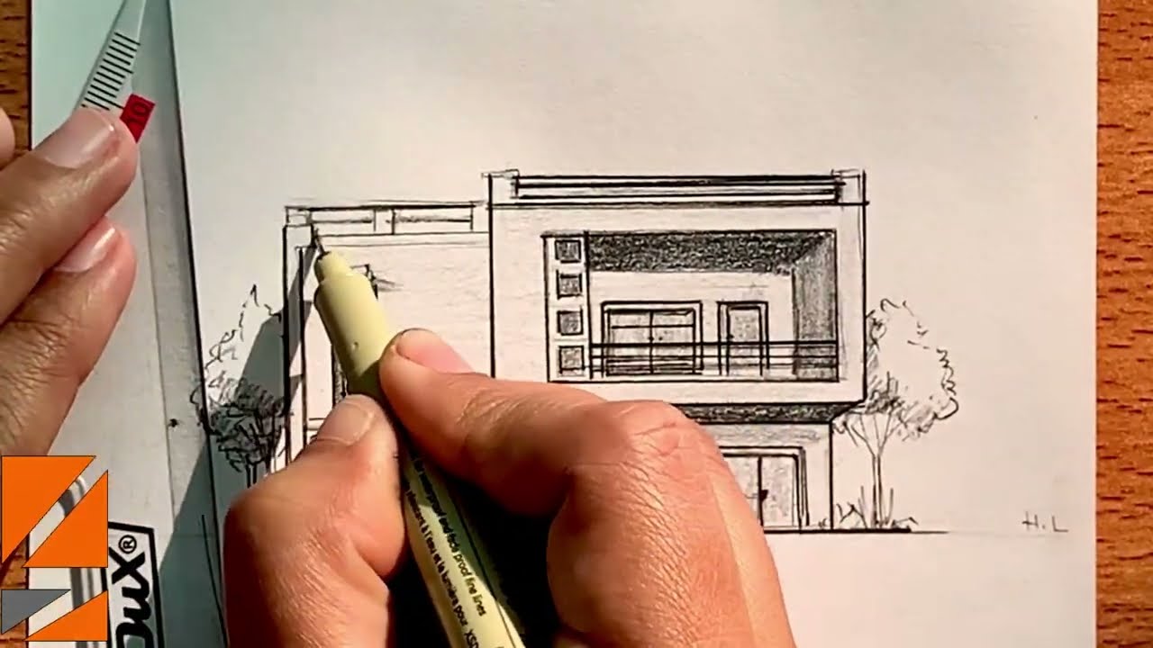 How To Draw a House in 1-Point Perspective | Easy Drawing | Perspective ...