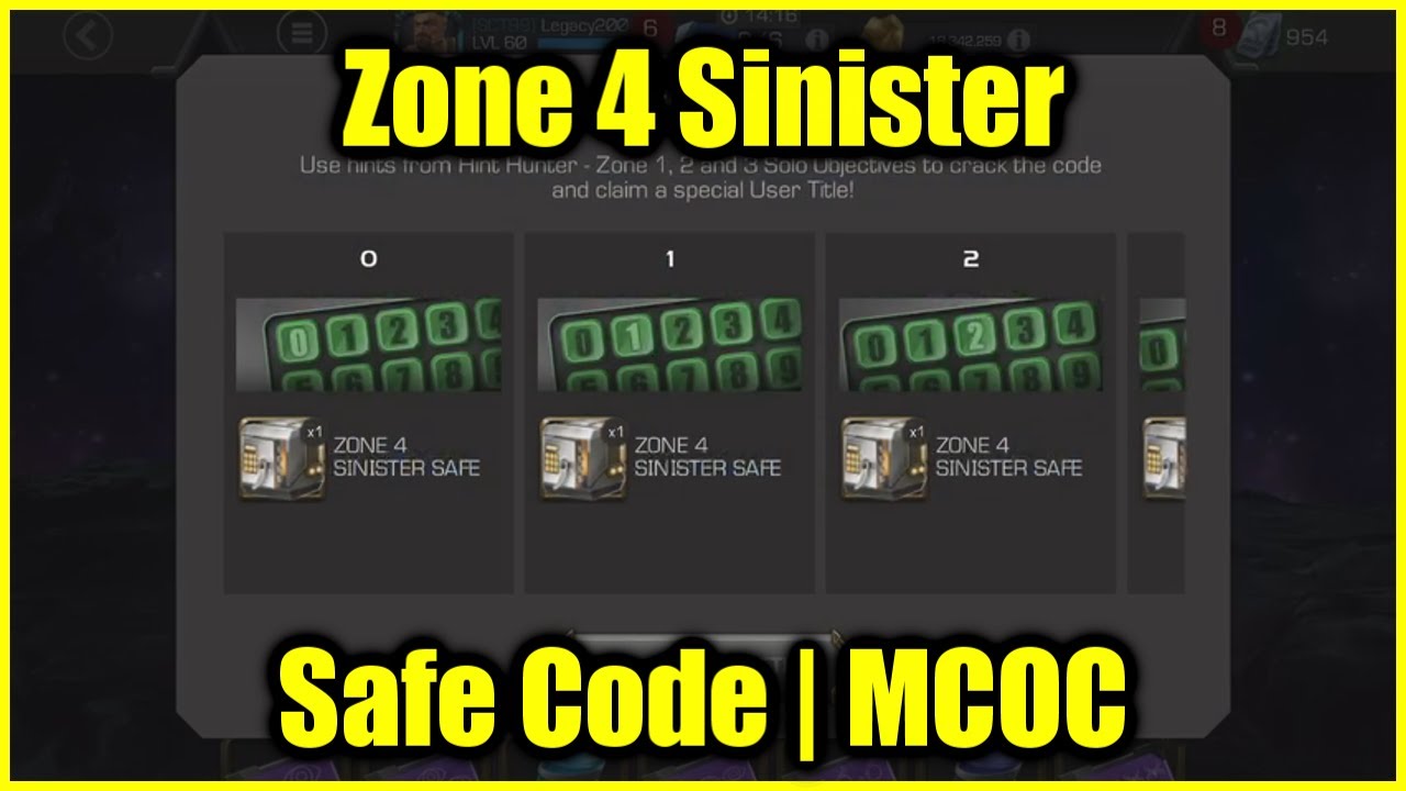 Zone 4 Sinister Safe Code | MCOC - YouTube