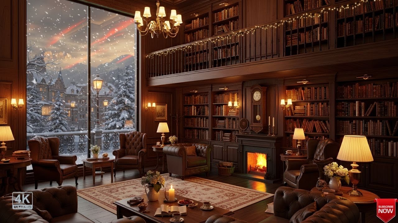 Cozy Winter Jazz & Luxury Library Ambience 🔥 Relaxing Smooth Saxophone ...