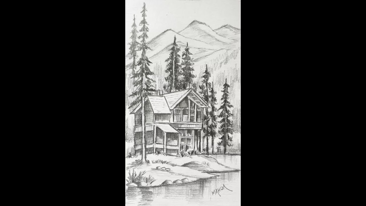 How to draw House Landscape in Pencil Shading | Step by step art ...