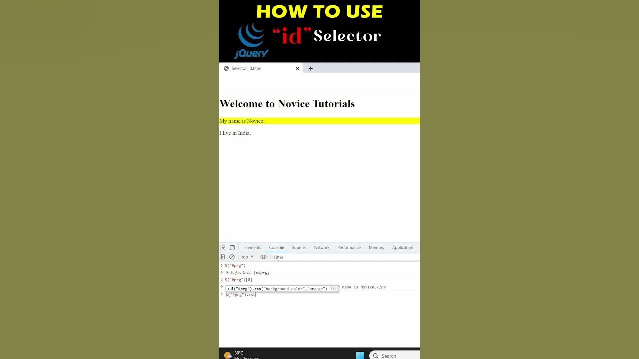 #Jquery "id" Selector 👨‍💻 #jquerytutorial #shorts #YoutubeShorts #Jqueryclassselector #Selectors ...
