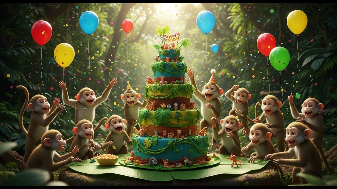 “Monkeys Birthday Party in Jungle 🎉 Giant Cake & Fun! - YouTube