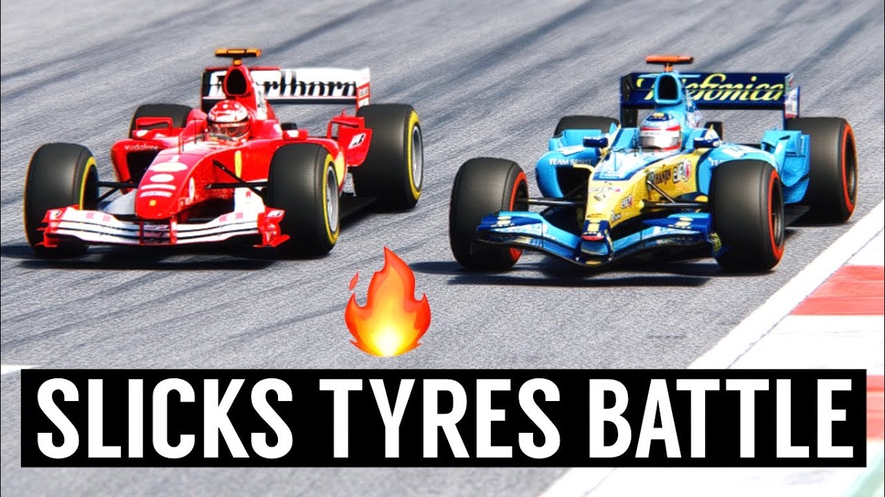 Ferrari F1 2004 vs Renault F1 2005 - SLICKS TYRES BATTLE! Two monsters ...