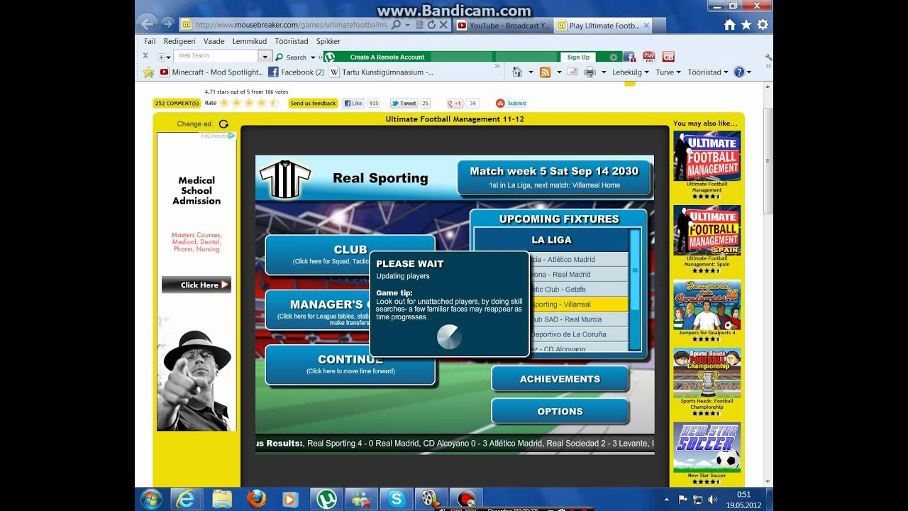 Ultimate soccer manager gameplay Mousebreaker.com - YouTube