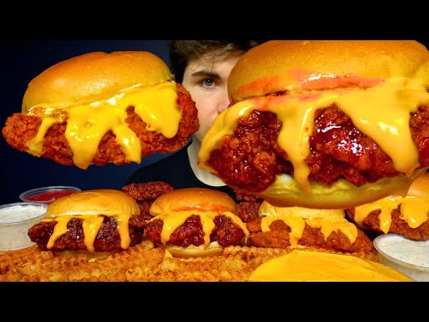 EXTRA SPICY FIRE FRIED CHICKEN | ASMR MUKBANG | WITH CHEESE