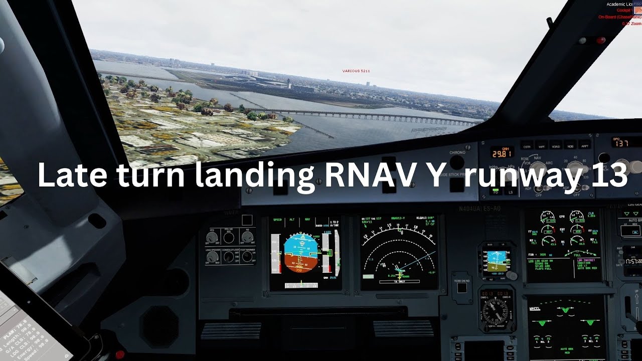 (P3DV5.4) KLGA late turn landing RNAV Y runway 13 - YouTube