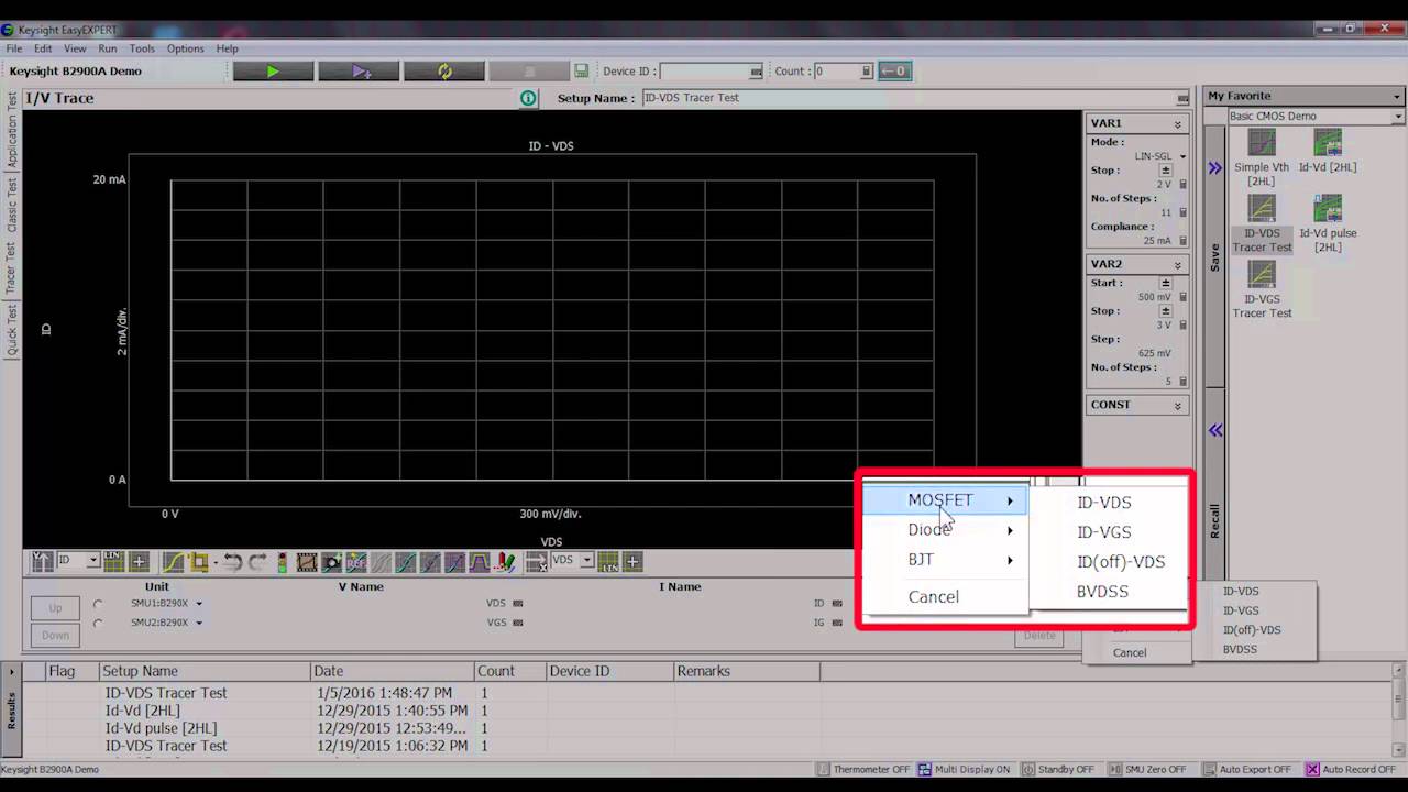 Curve tracing on Keysight B2900A SMUs using Keysight EasyEXPERT ...