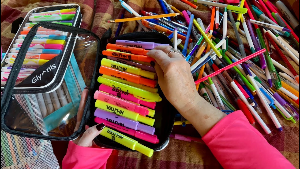 Pen Rummage! (No talking version) Sorting/organizing colorful pens 🖊️ ...