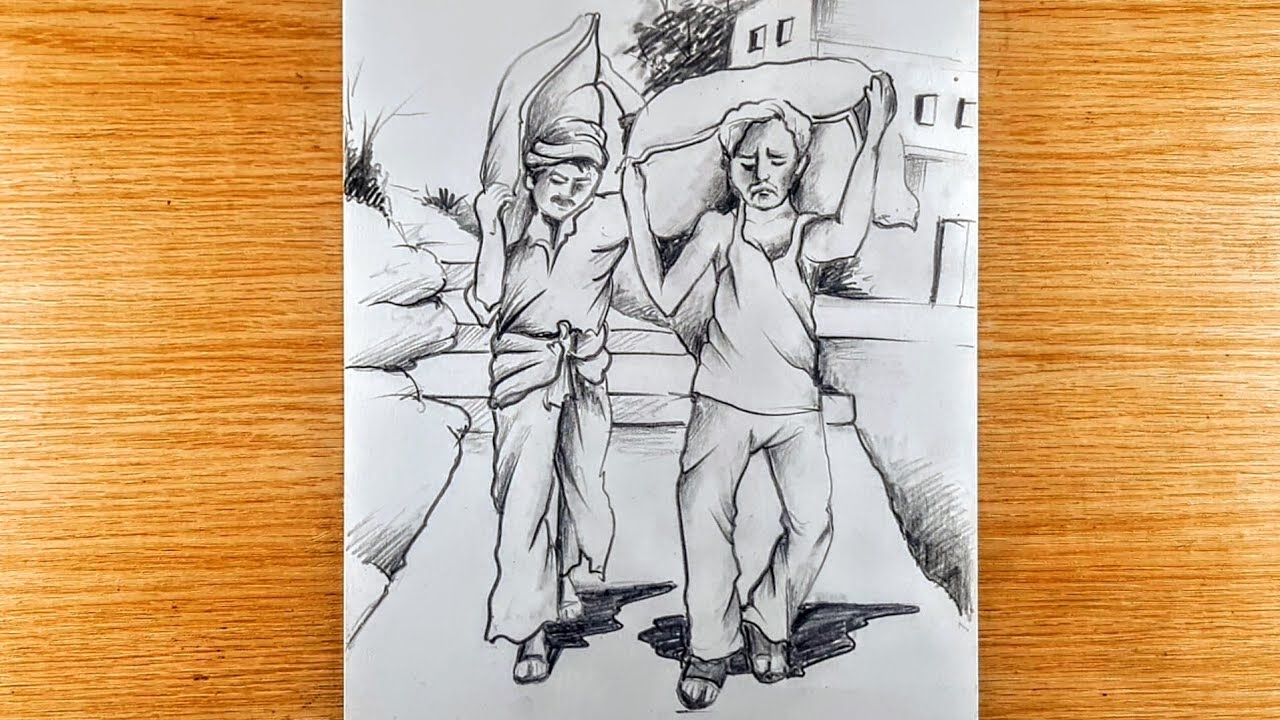 Drawing work of two labour || how to draw labour working ...