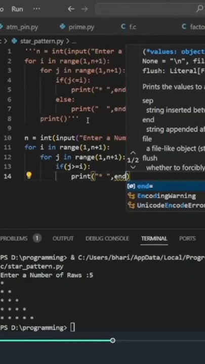 Star pattern in python#shorts #coding #python #starpattern #sudesh #programming #pythonshorts ...