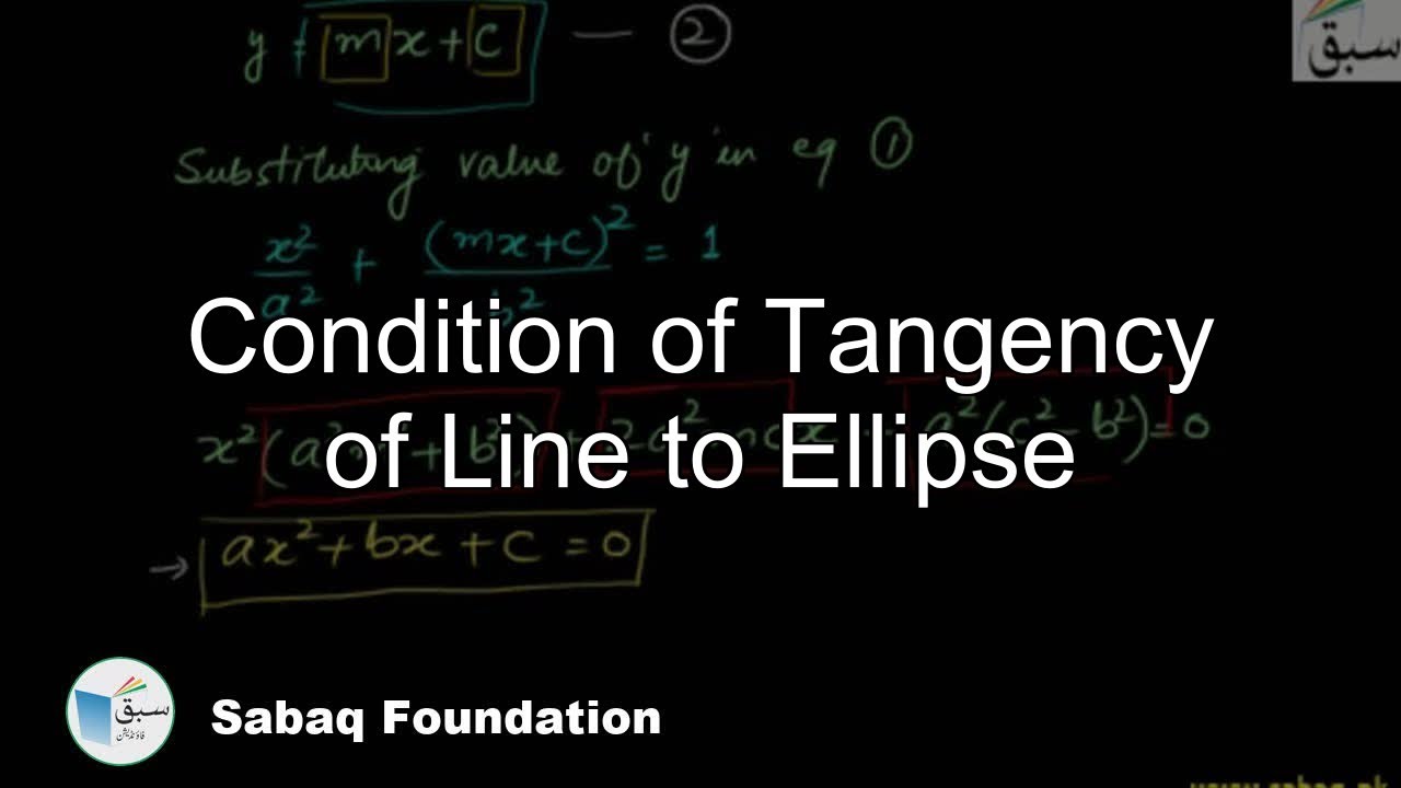 Condition of Tangency of Line to Ellipse, Math Lecture | Sabaq.pk - YouTube