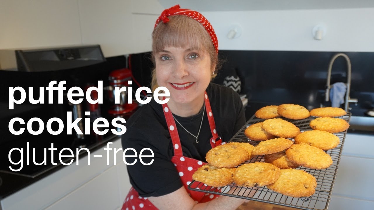 Puffed Rice Cookies: gluten free: 10 mins make &10 mins bake - YouTube