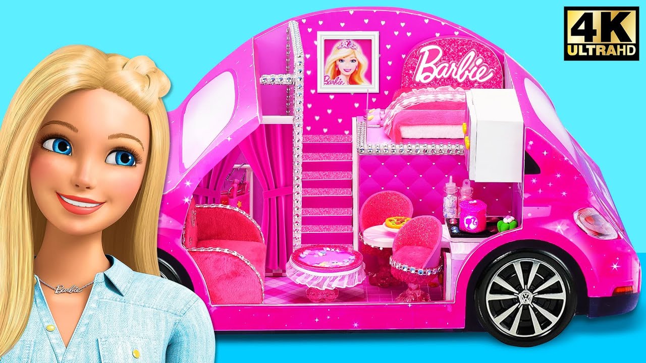 Build Dream Barbie Doll House in Car with Second Floor and Pink Bedroom ...