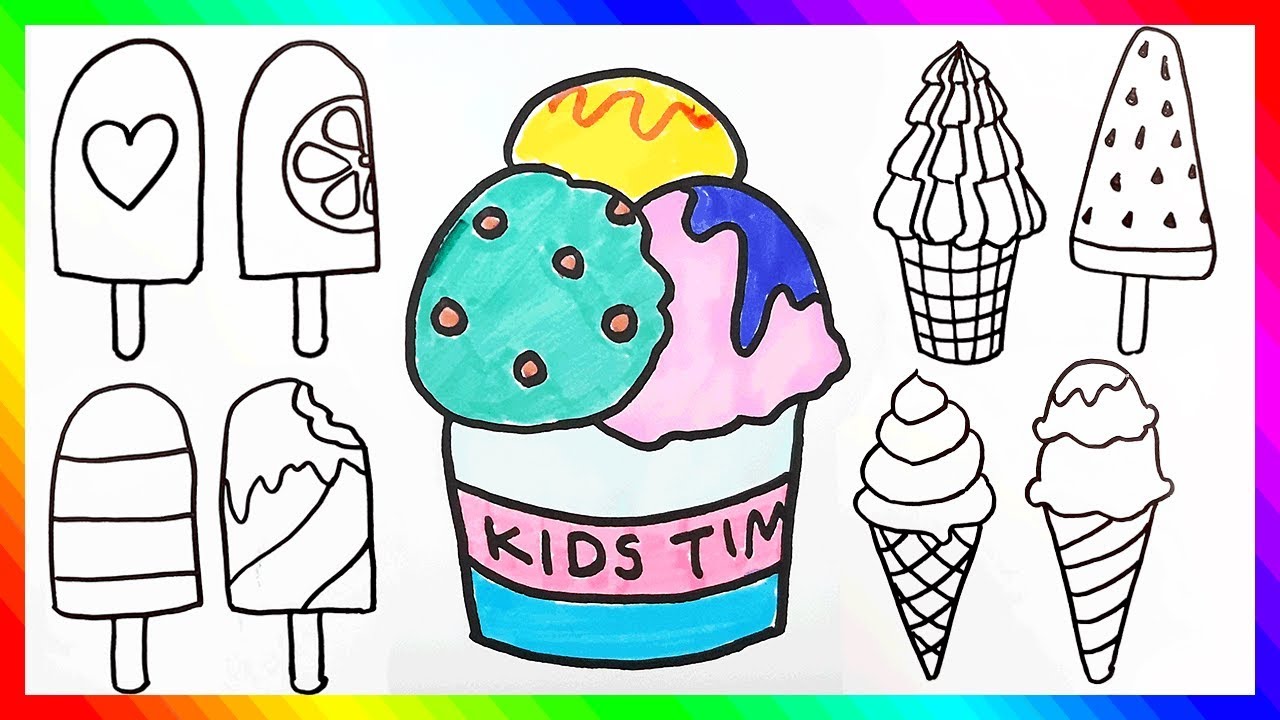 10 Ice Creams Popsicle Coloring & Drawing Page Video For Kids ...