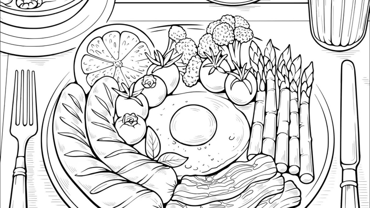 Eggs with Sausage and Bacon Breakfast Berries Zen Color Paint by Number ...