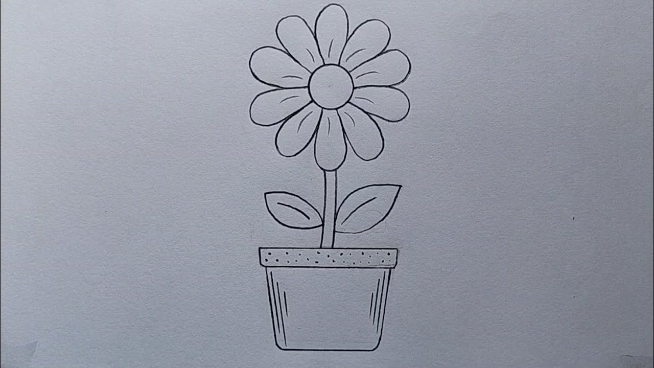 Very Easy and Simple Flower pot drawing| Flower Vase drawing| Pencil ...
