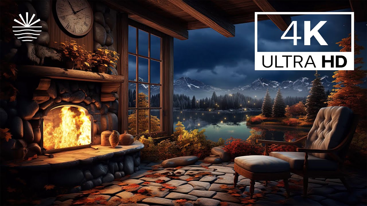 Autumn Hearth Ambience: Fireflies, Falling Leaves, & Mountain Views | 8 ...