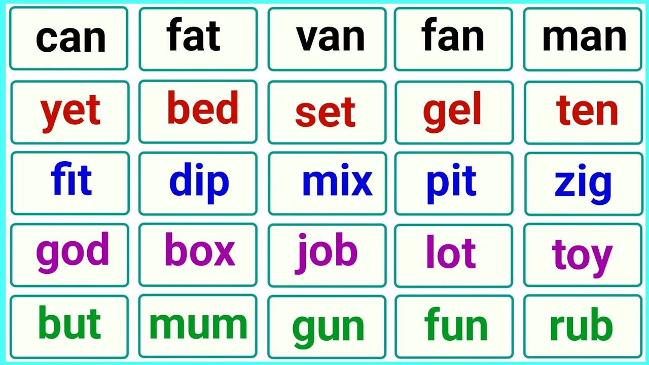 50 Three letter words | Letter sounds for kids | 3 letter words list ...