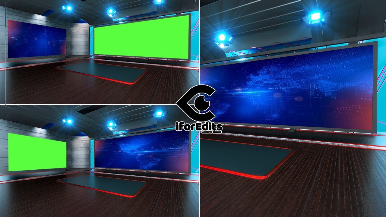 REAL 3D News Studio with 2 Display and 3 Options Green Screen in 4K ...