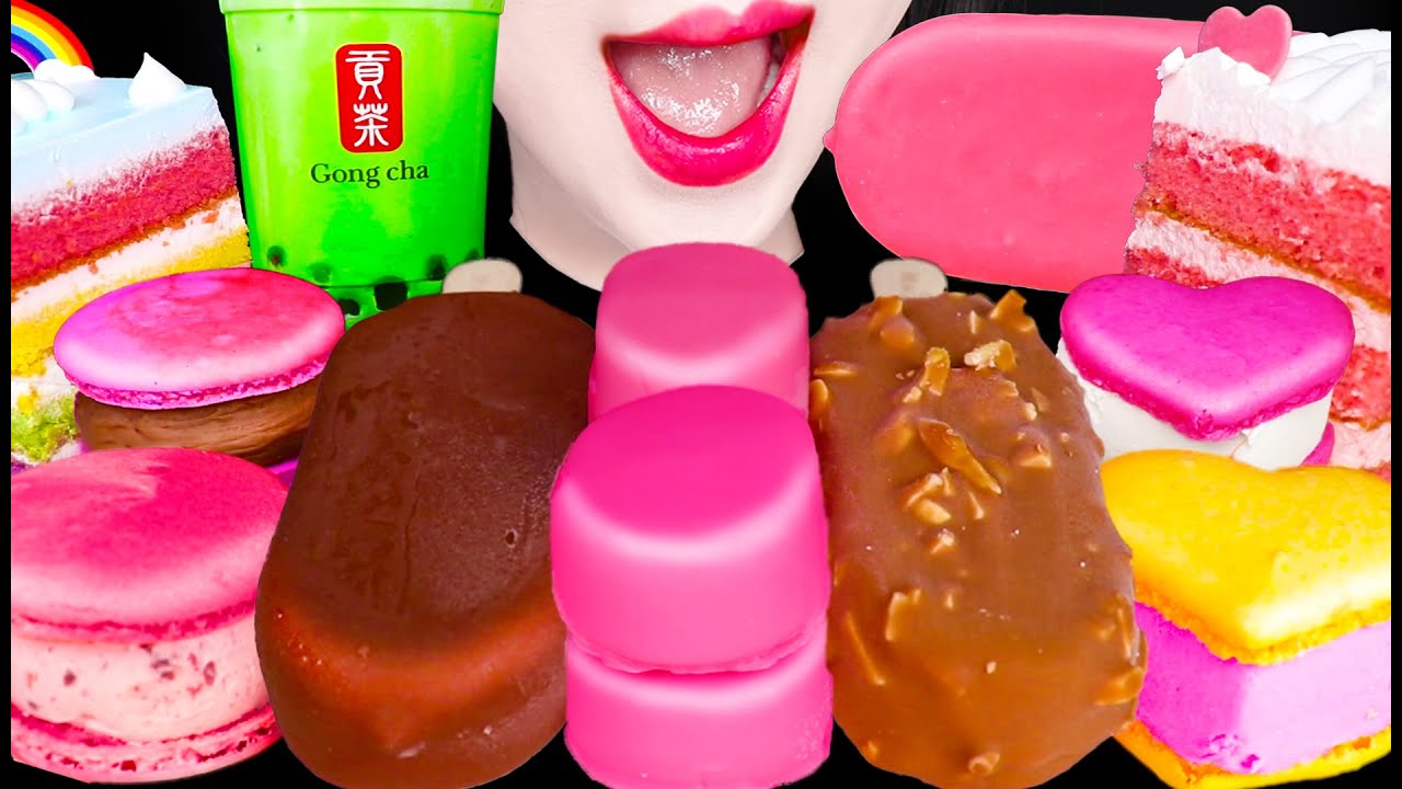 ASMR PINK DESSERTS RAINBOW CAKE MUKBANG 핑크 초콜릿 아이스크림 먹방 EATING SOUNDS ...