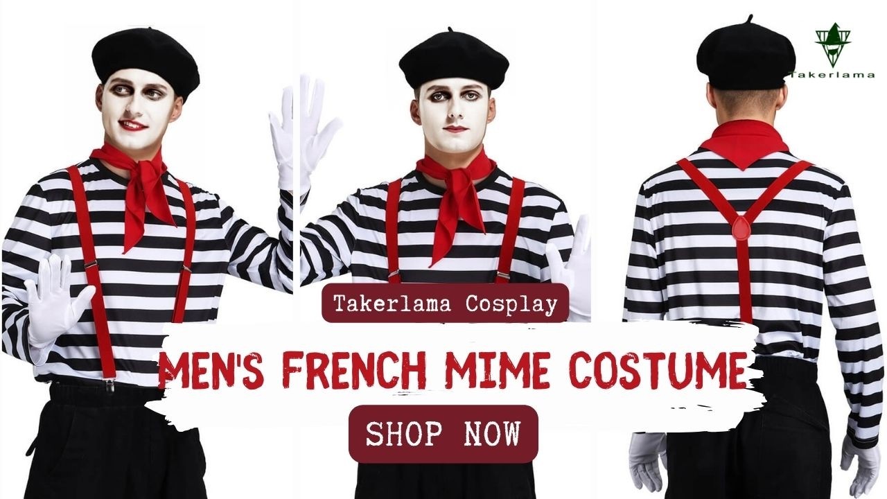 #Takerlama Men's French Mime Costume Mime Artist Silent Actor Clown ...