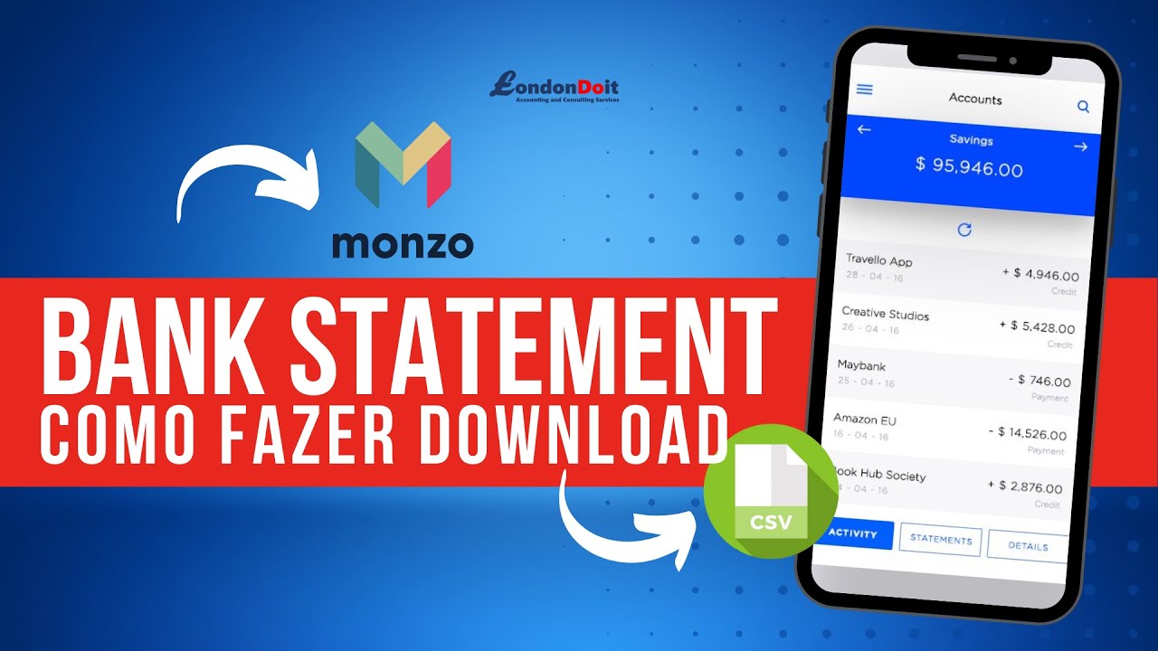 Como fazer download bank statement em formato CSV do banco MONZO - YouTube
